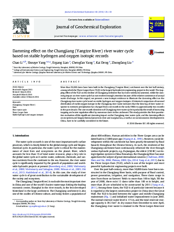 (PDF) Damming effect on the Changjiang (Yangtze River) river water ...