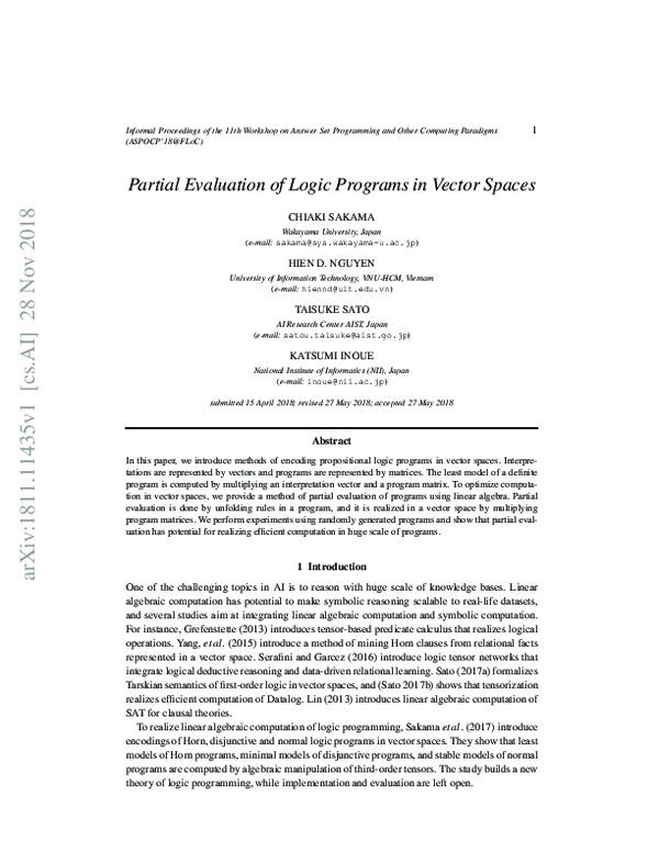 (PDF) Partial Evaluation of Logic Programs in Vector Spaces