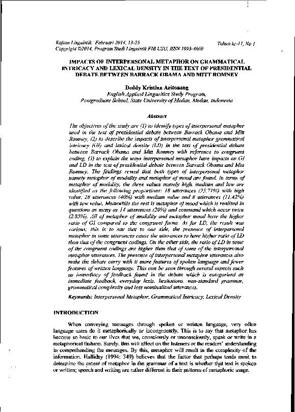 (PDF) Impacts of Interpersonal Metaphor on Grammatical Intricacy And ...