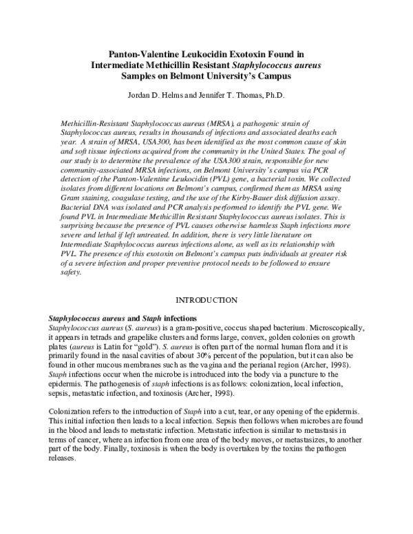 (PDF) Panton-Valentine Leukocidin Exotoxin Found in Intermediate ...