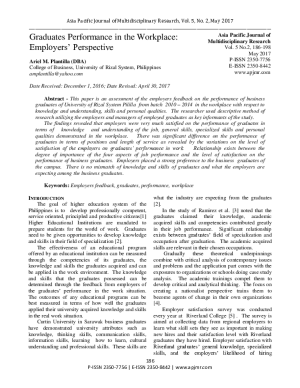 (PDF) Graduates Performance in the Workplace: Employers‟ Perspective