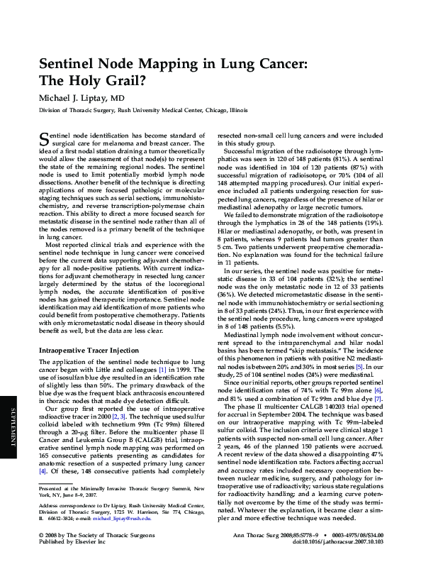 (PDF) Sentinel Node Mapping in Lung Cancer: The Holy Grail?