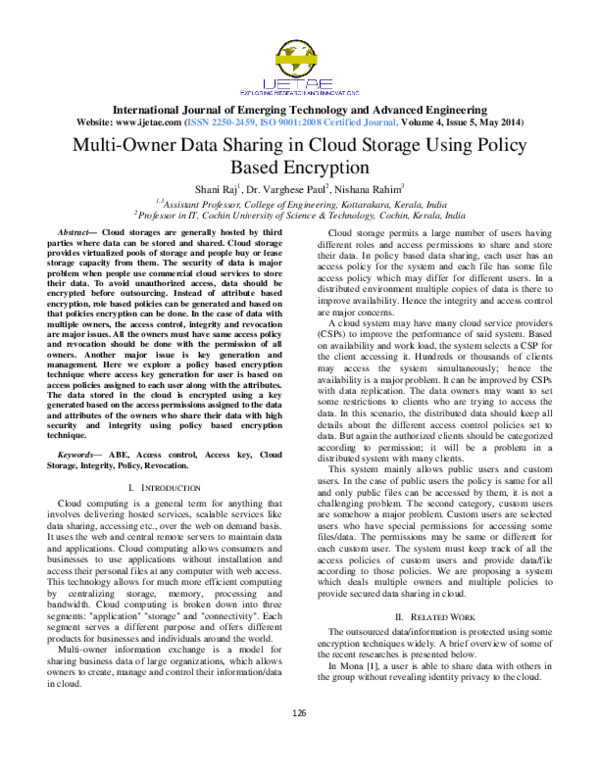 Pdf Multi Owner Data Sharing In Cloud Storage Using Policy Based