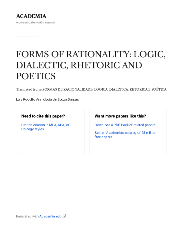 (PDF) FORMS OF RATIONALITY: LOGIC, DIALECTIC, RHETORIC AND POETICS ...