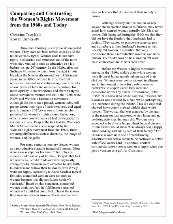 (PDF) Comparing and Contrasting the Women’s Rights Movement from the ...