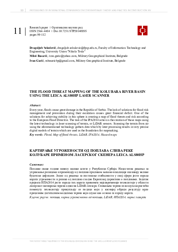 (PDF) The Flood Threat Mapping of the Kolubara River Basin Using the ...
