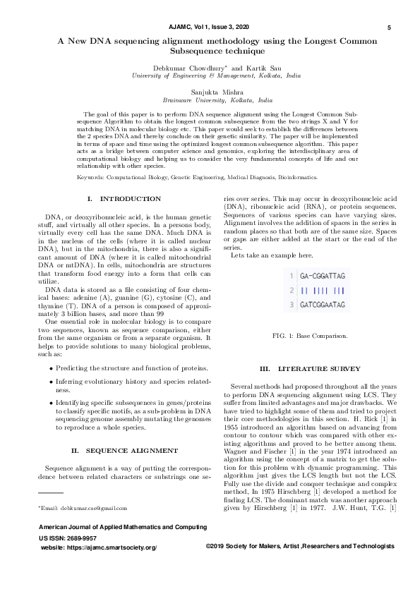 Pdf A New Dna Sequencing Alignment Methodology Using The Longest