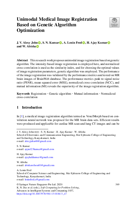 (PDF) Unimodal Medical Image Registration Based on Genetic Algorithm Optimization