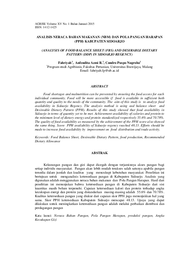 (PDF) Analisis Neraca Bahan Makanan (NBM) Dan Pola Pangan Harapan (PPH ...