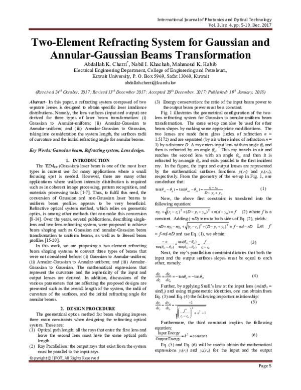 Pdf Two Element Refracting System For Gaussian And Annular Gaussian