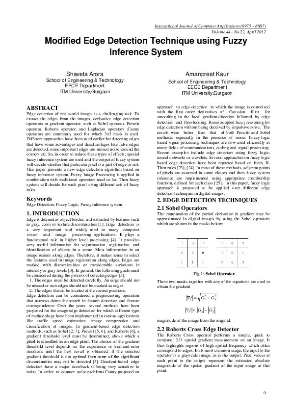 Pdf Modified Edge Detection Technique Using Fuzzy Inference System