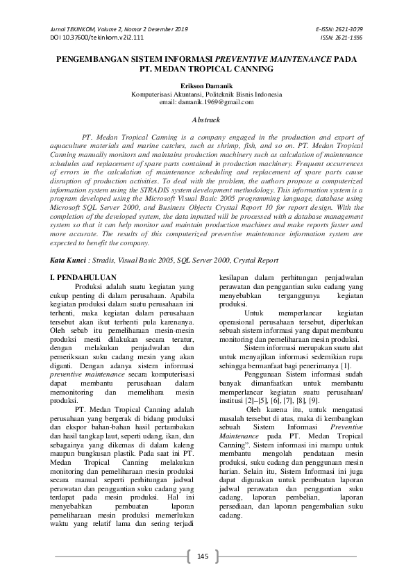 (PDF) Pengembangan Sistem Informasi Preventive Maintenance Pada Pt ...