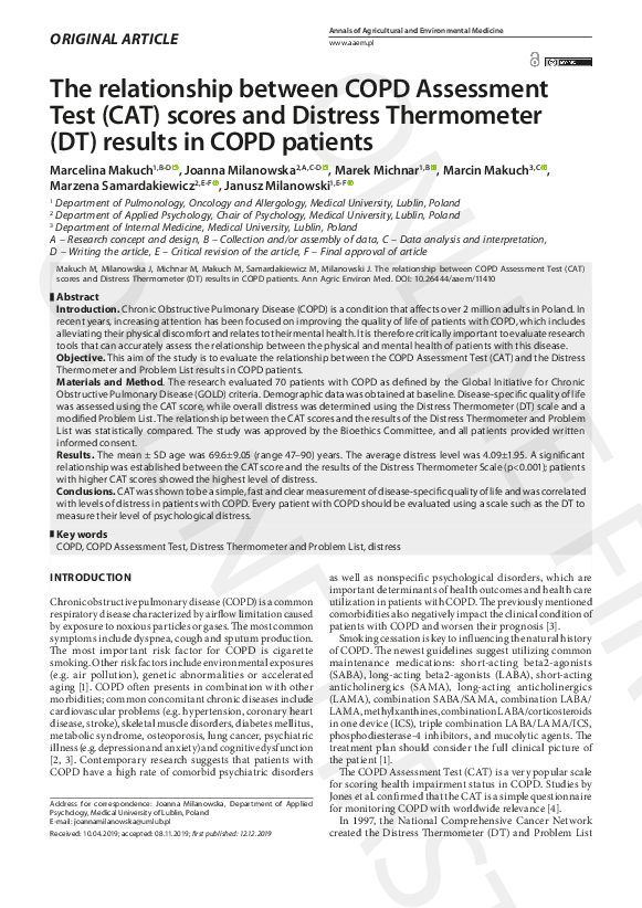 (PDF) The Relationship between COPD Assessment Test (CAT) Scores and ...