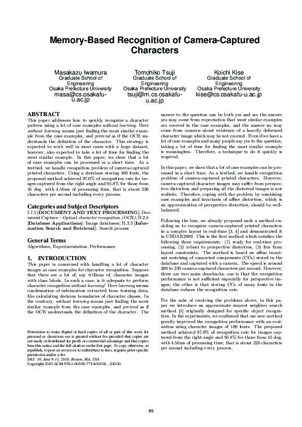 (PDF) Memory-based recognition of camera-captured characters
