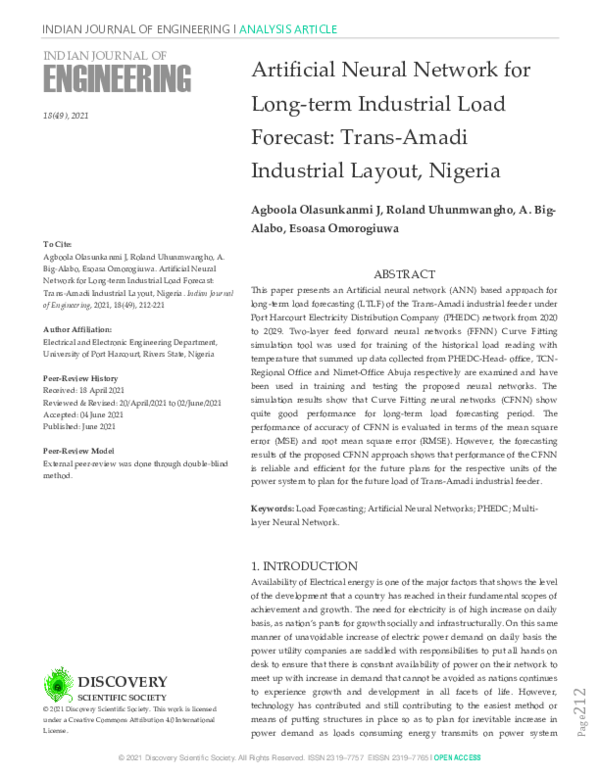 (PDF) Artificial Neural Network for Long-term Industrial Load Forecast: Trans-Amadi Industrial ...