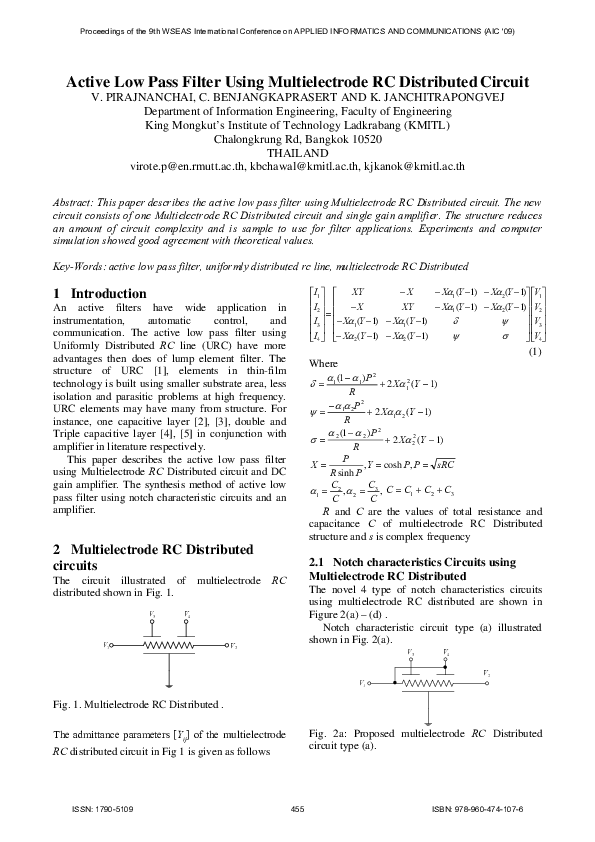 Pdf Active Low Pass Filter Using Multielectrode Rc Distributed Circuit