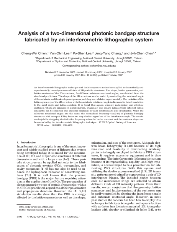 (PDF) Analysis of a two-dimensional photonic bandgap structure fabricated by an interferometric ...