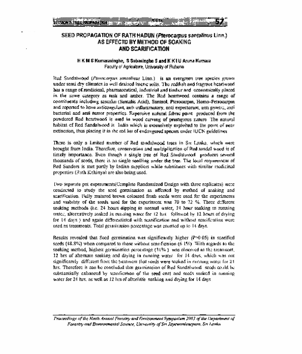 (PDF) SEED PROPAGATION OF RATH HADUN (Pferocarpus santalinus Linn.) AS ...