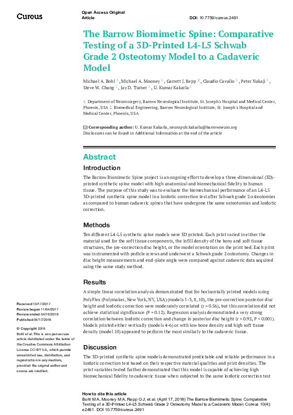 (PDF) The Barrow Biomimetic Spine: Comparative Testing of a 3D-Printed ...
