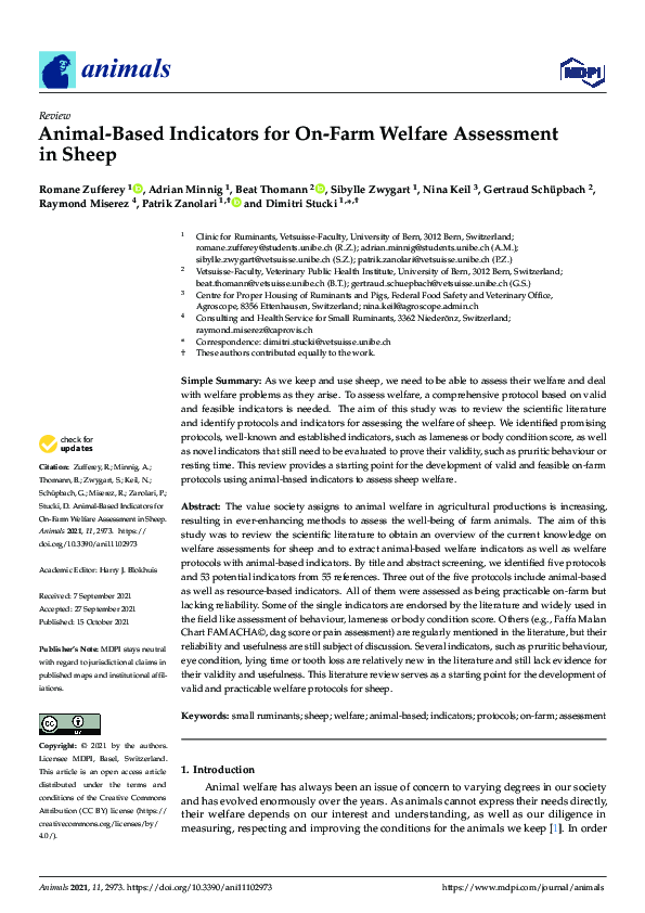 (PDF) Animal-Based Indicators for On-Farm Welfare Assessment in Sheep