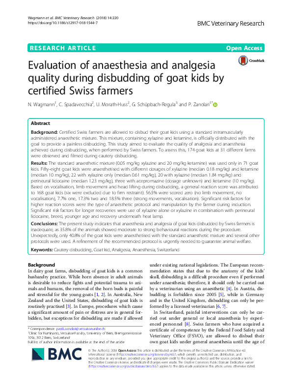 (PDF) Evaluation of anaesthesia and analgesia quality during disbudding ...