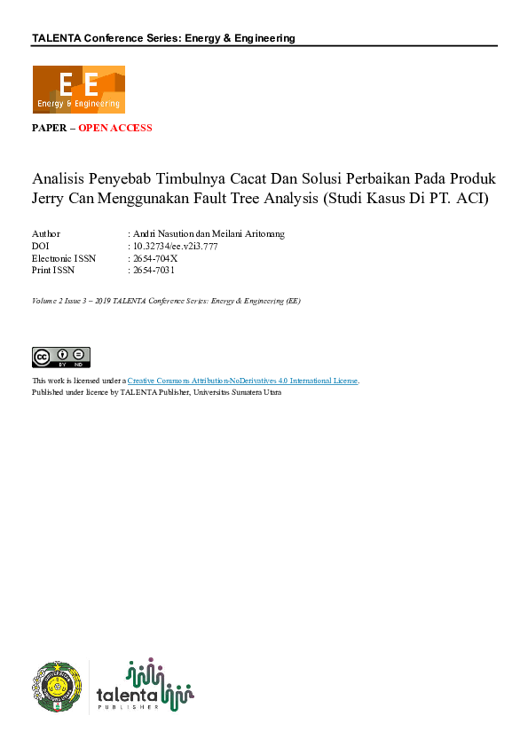 (PDF) Analisis Penyebab Timbulnya Cacat Dan Solusi Perbaikan Pada ...