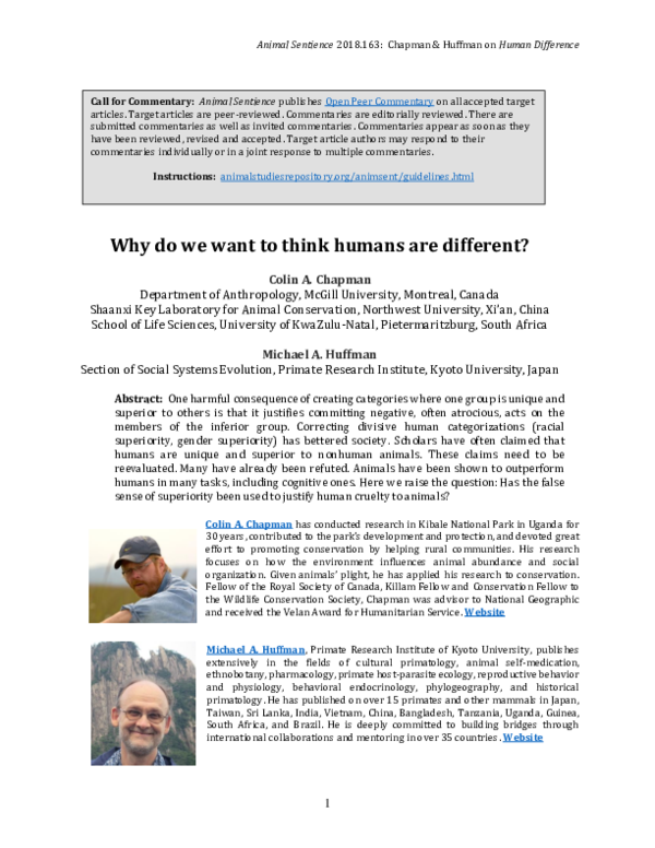 (PDF) Why do we want to think humans are different?