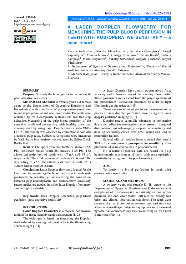 (PDF) A LASER DOPPLER FLOWMETRY FOR MEASURING THE PULP BLOOD PERFUSION ...