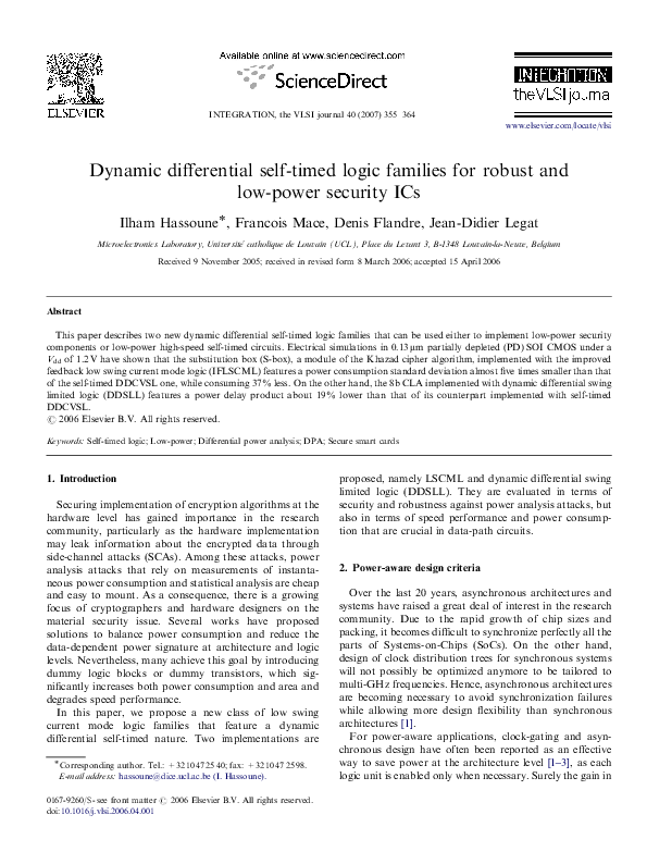 (PDF) Dynamic differential self-timed logic families for robust and low-power security ICs
