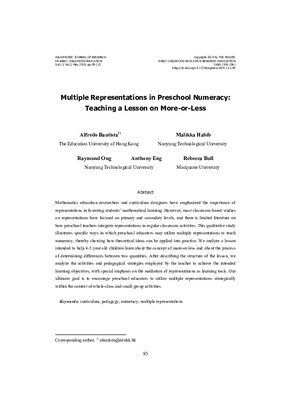 (PDF) Multiple representations in preschool numeracy: Teaching a lesson ...