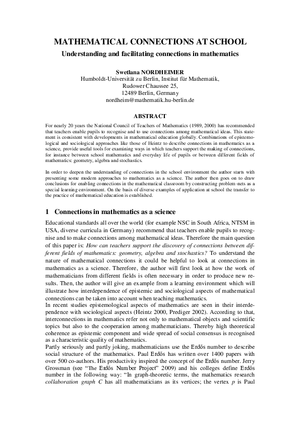 (PDF) Understanding and facilitating connections in mathematics