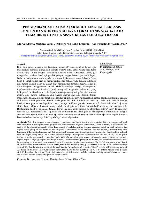 (PDF) Pengembangan Bahan Ajar Multilingual Berbasis Konten Dan Konteks Budaya Lokal Etnis Ngada ...