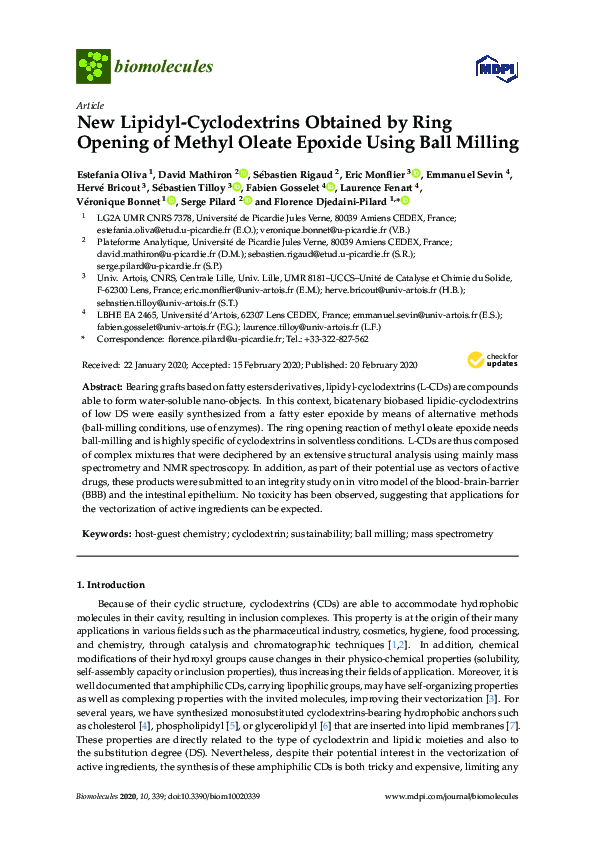 (PDF) New Lipidyl-Cyclodextrins Obtained by Ring Opening of Methyl ...