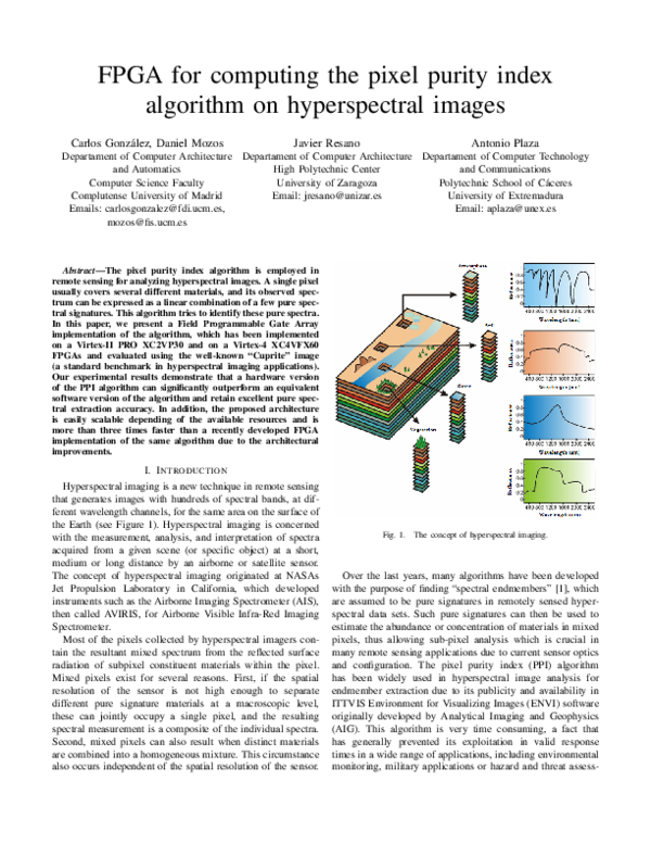 Pdf Fpga For Computing The Pixel Purity Index Algorithm On Hyperspectral Images 
