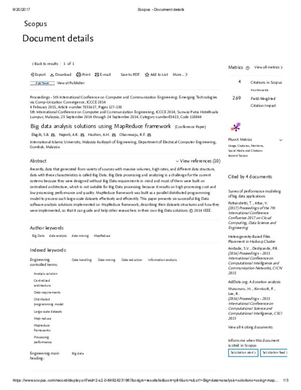 Pdf Big Data Analysis Solutions Using Mapreduce Framework