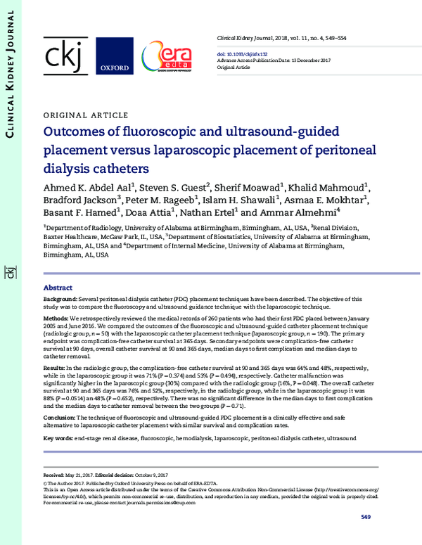(PDF) Outcomes of fluoroscopic and ultrasound-guided placement versus laparoscopic placement of ...
