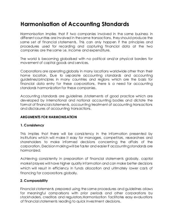(PDF) Harmonisation of Accounting Standards
