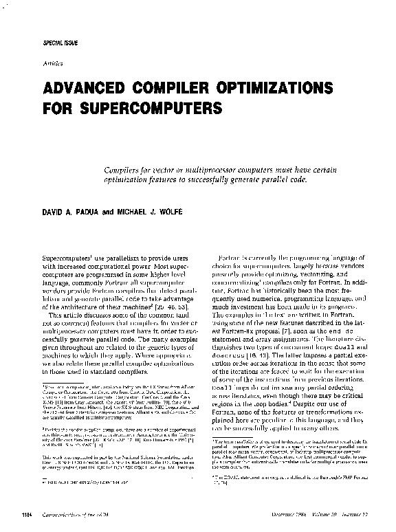 Pdf Advanced Compiler Optimizations For Supercomputers