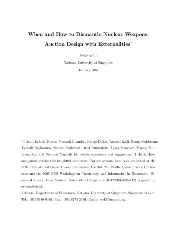 (PDF) When and How to Dismantle Nuclear Weapons: Auction Design with Externalities