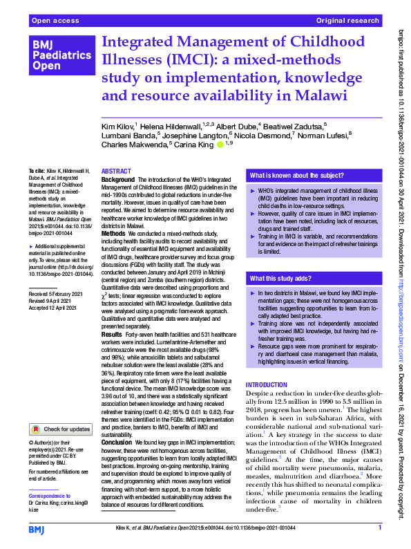 (PDF) Integrated Management of Childhood Illnesses (IMCI): a mixed ...
