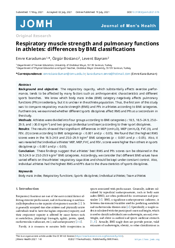 (PDF) Respiratory muscle strength and pulmonary functions in athletes ...