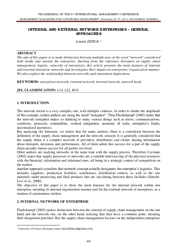 (PDF) Internal And External Network Enterprises General Approaches