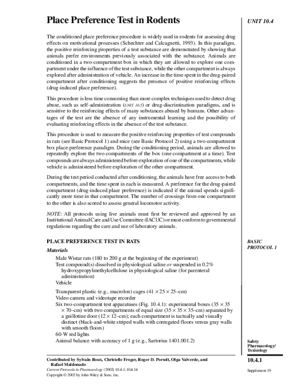 (PDF) Place Preference Test in Rodents