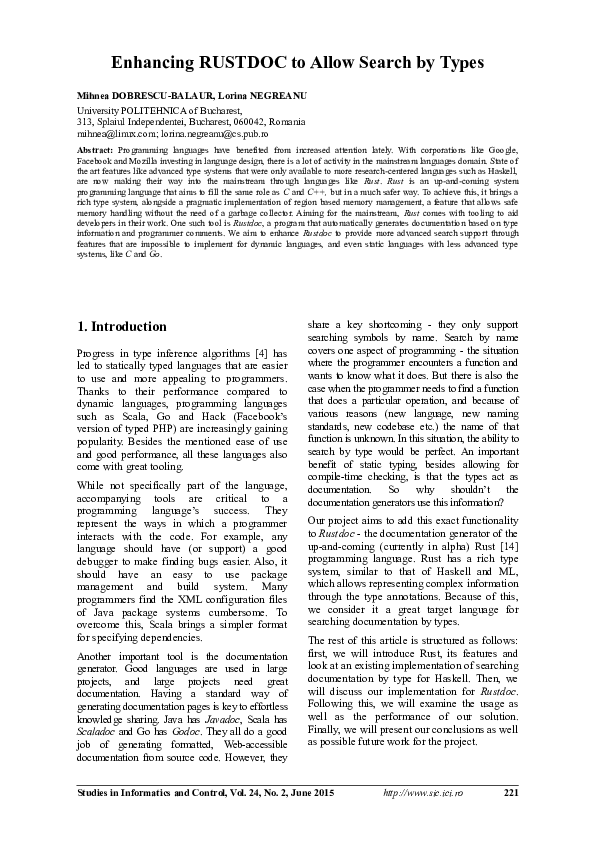 (PDF) Enhancing RUSTDOC to Allow Search by Types
