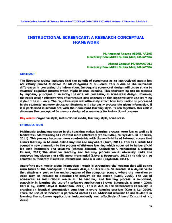 (PDF) Instructional Screencast: A Research Conceptual Framework