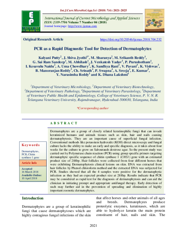 (PDF) PCR as a Rapid Diagnostic Tool for Detection of Dermatophytes