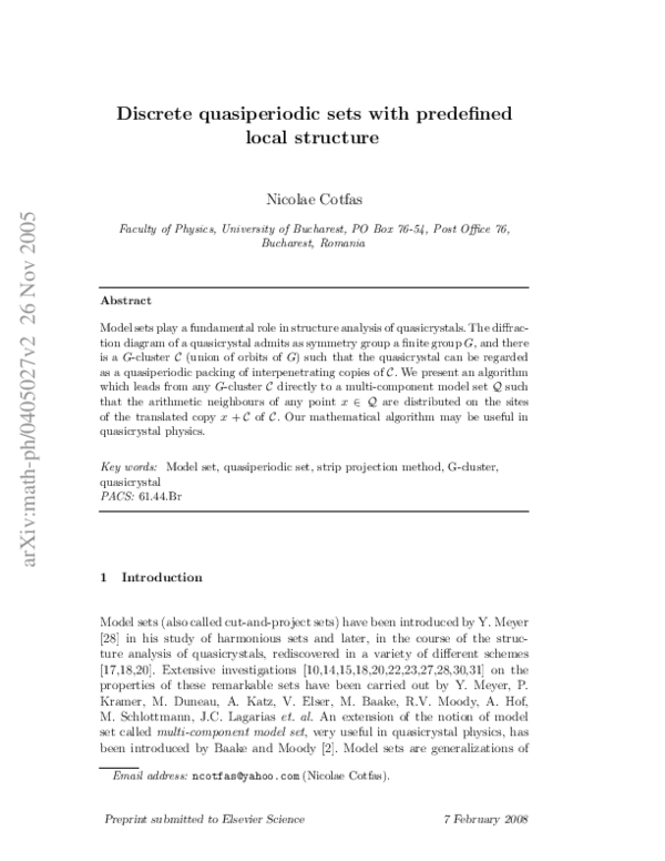 (PDF) Algorithm for Discrete Quasiperiodic Sets
