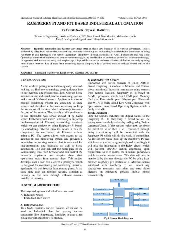 Pdf Raspberry Pi And Iot Based Industrial Automation
