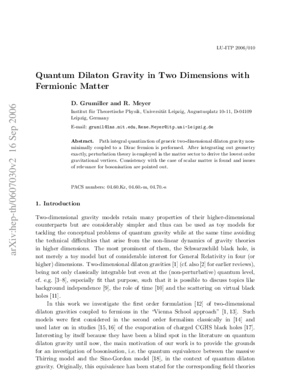 (PDF) Quantum Dilaton Gravity in Two Dimensions with Fermionic Matter