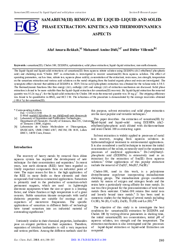 (PDF) Samarium (III) Removal by Liquid–Liquid and Solid-Phase ...